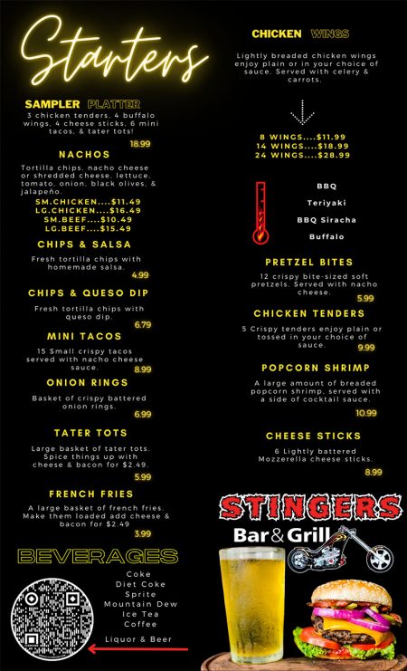 Our Menu - Stingers Bar and Grill